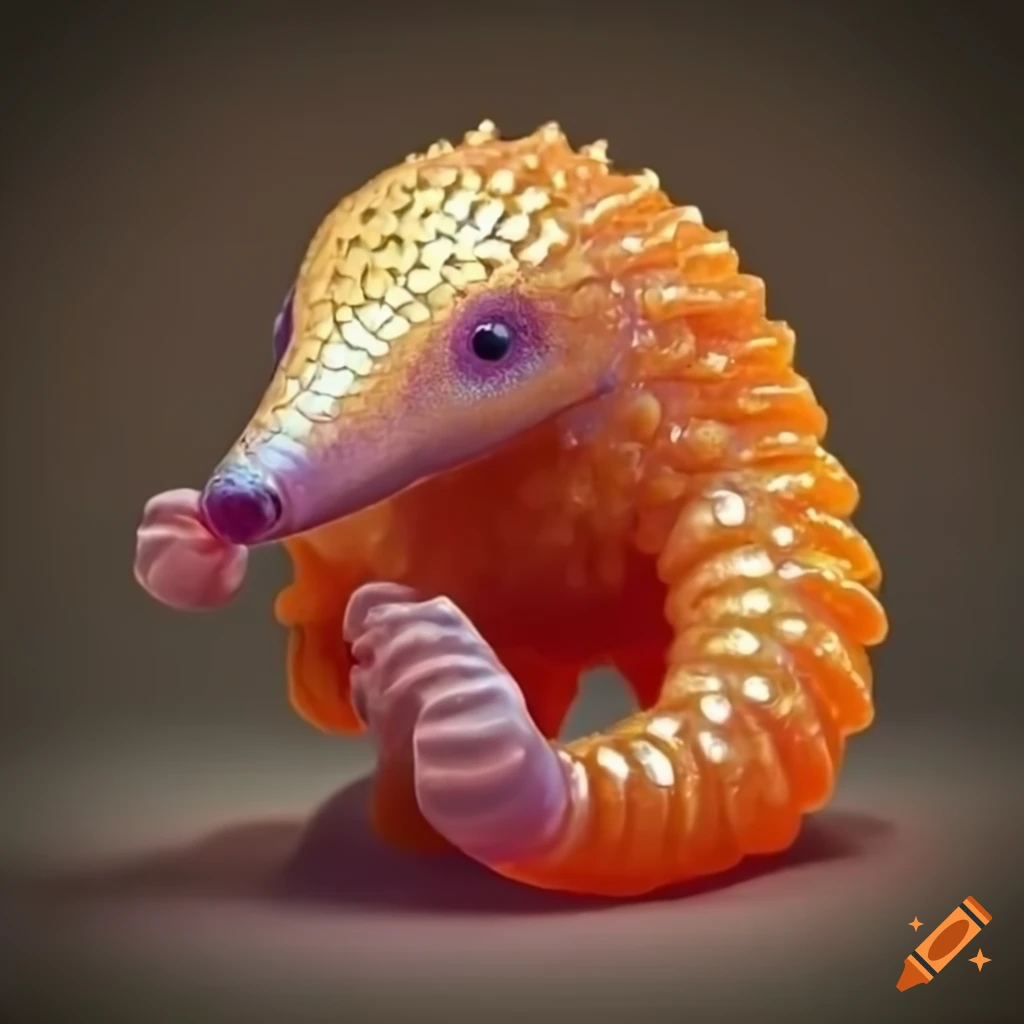 Colorful iridescent orange jelly gummy pangolin female fursona eating ...