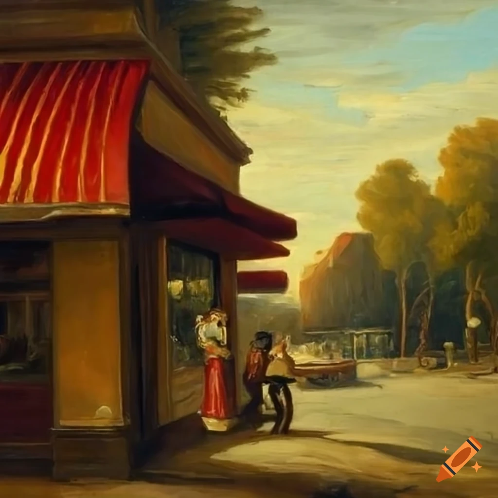 1800s oil painting portrait of a fast food restaurant exterior on Craiyon