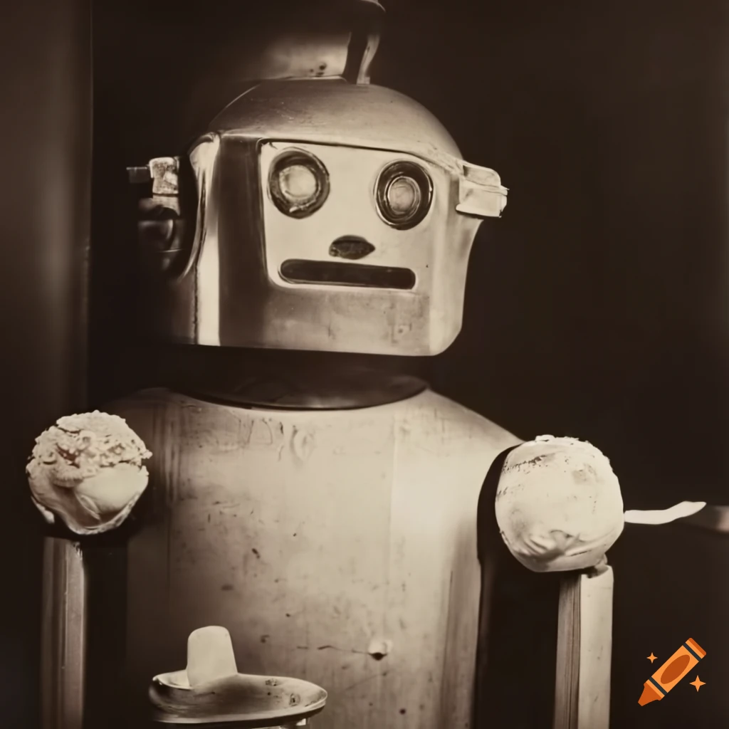 Vintage 1920s Japanese Robot working in an ice cream store on Craiyon