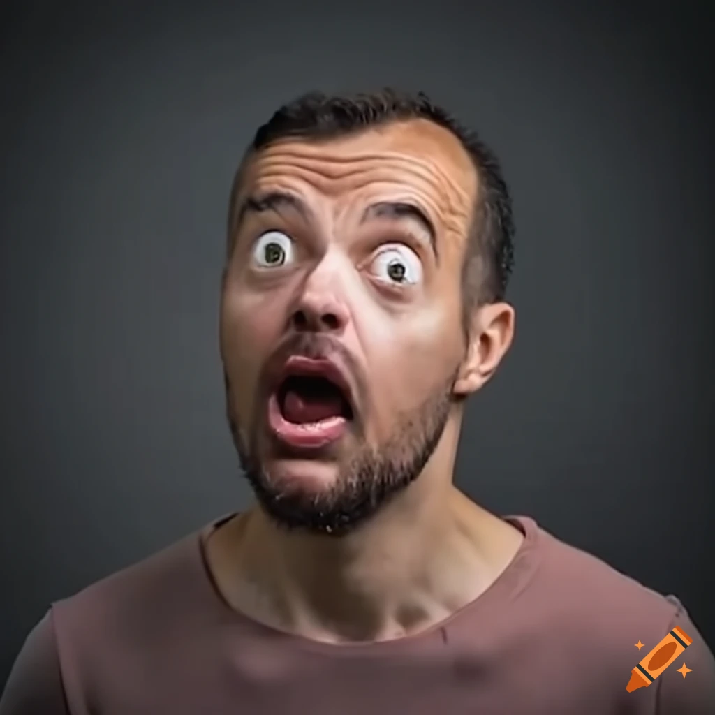 Surprised man with a hilarious facial expression on Craiyon