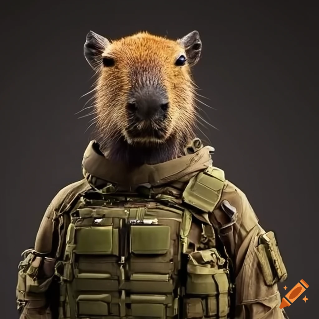 Capibara wearing tactical gear on Craiyon