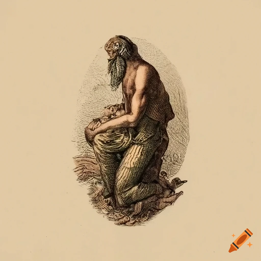 1800's wood etching of a hermit on Craiyon
