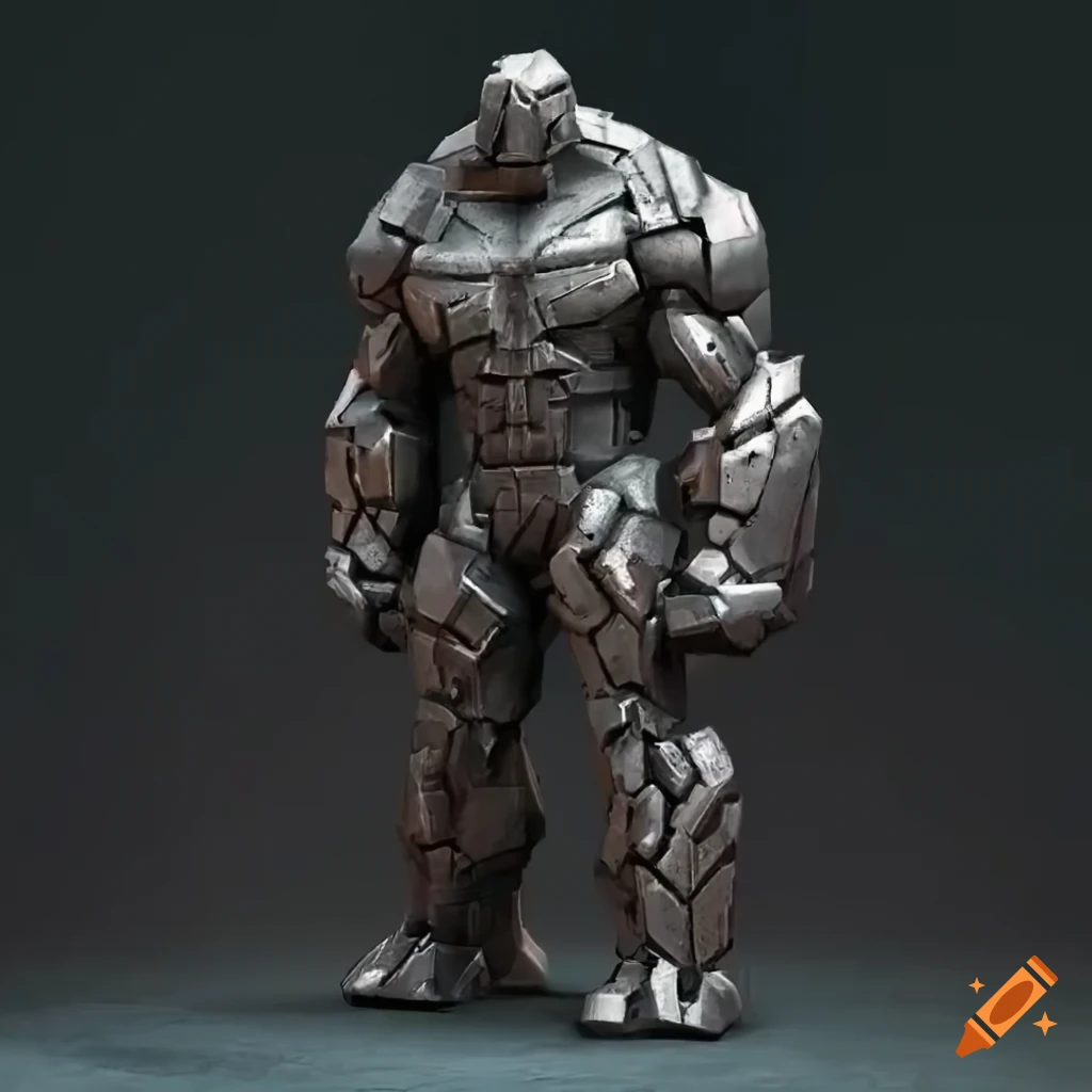 Metal steel golem sculpture depicting durability on Craiyon