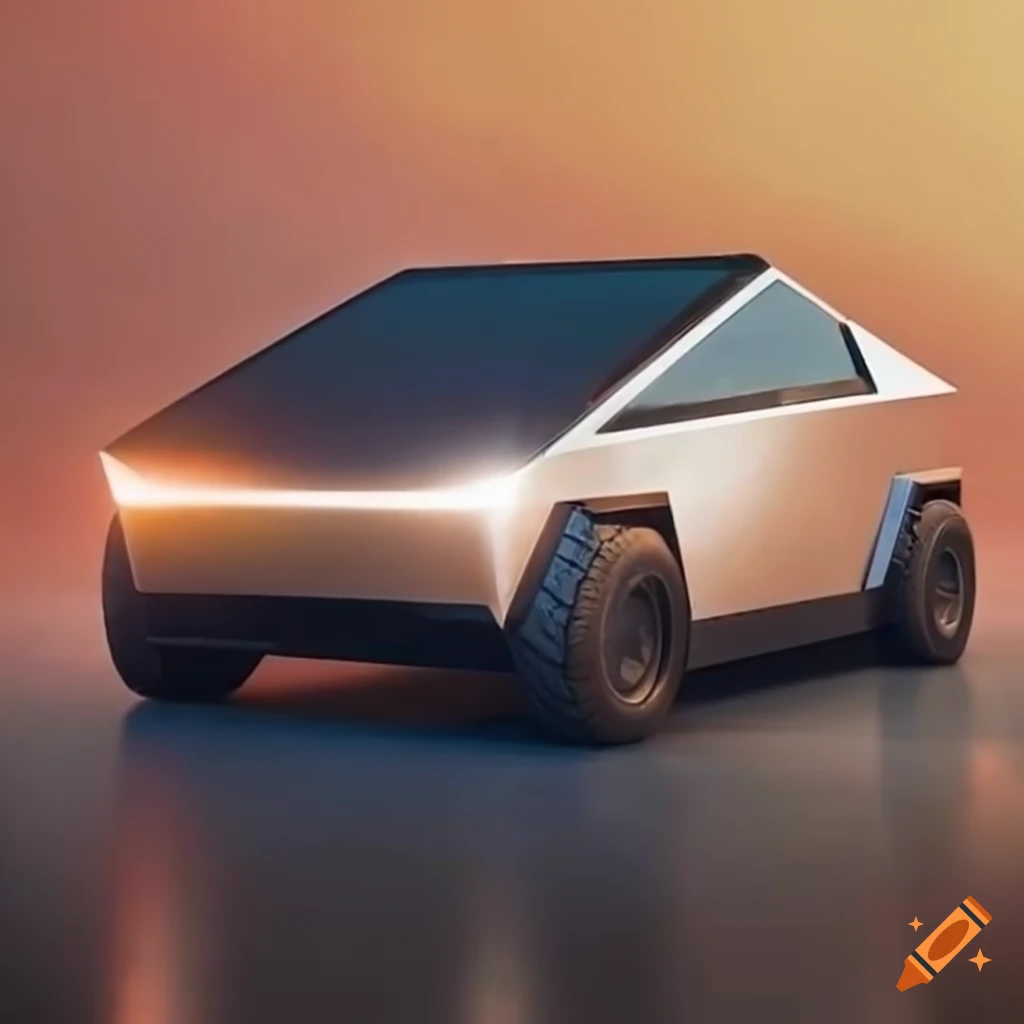 Tesla compact car in stainless steel in a sunny city environment on Craiyon