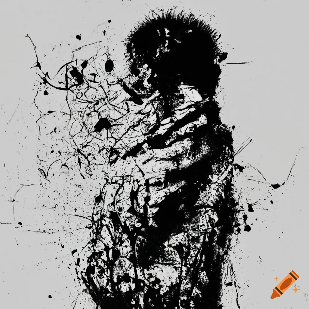 Abstract black and white ink pencil drawing of silhouettes and shadows ...