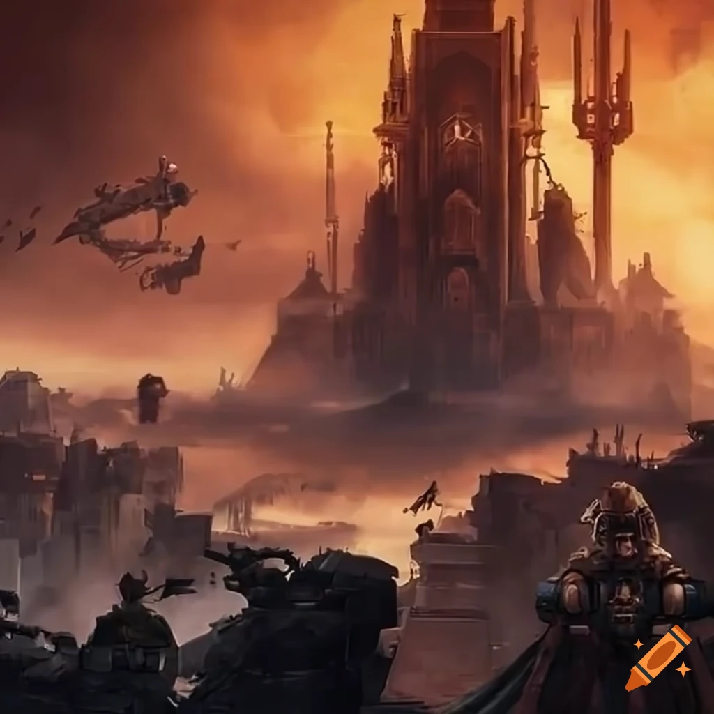 Epic action and science fiction scenery from warhammer 40k on Craiyon