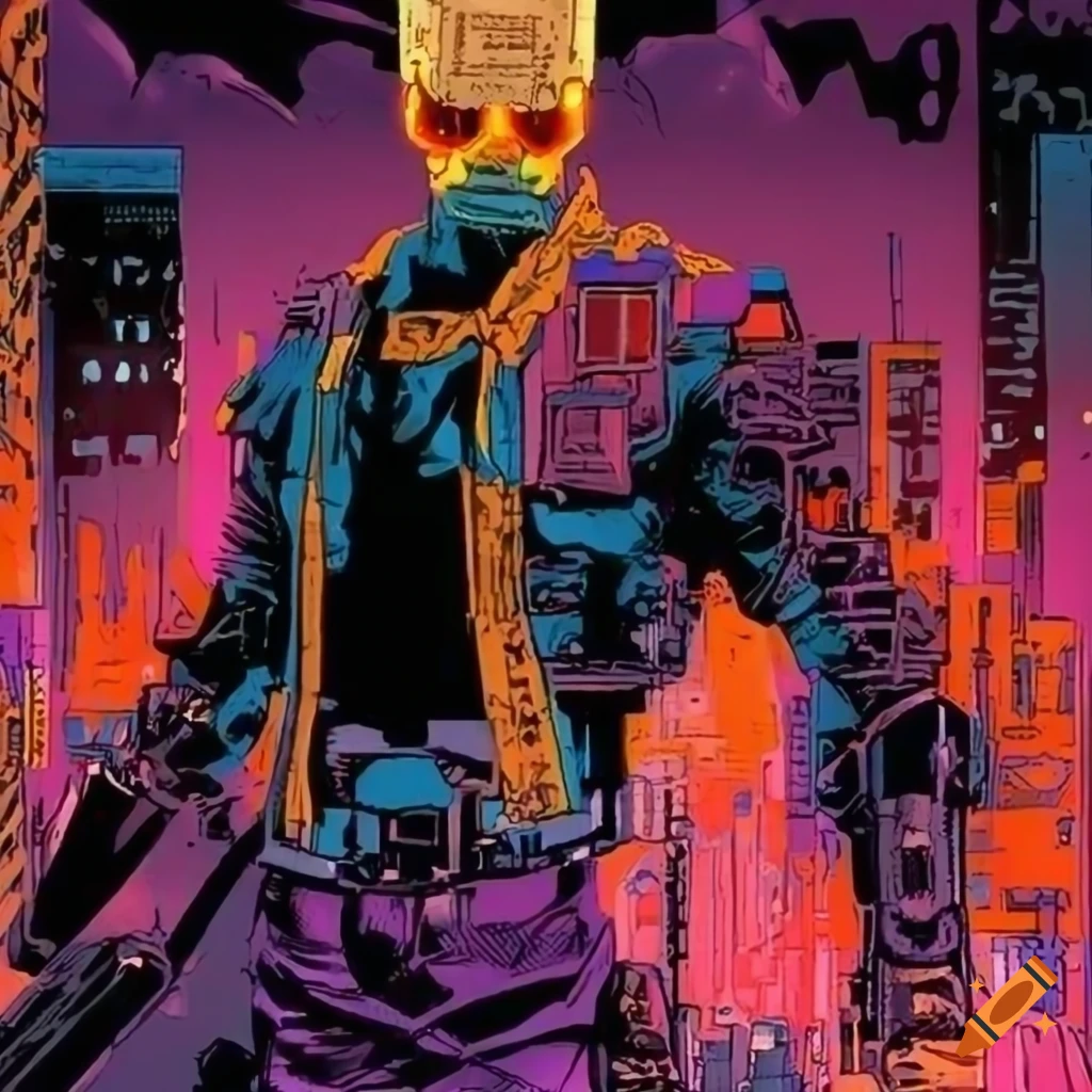Sci-fi comic book cover in cyberpunk style by steranko mike hinge on ...
