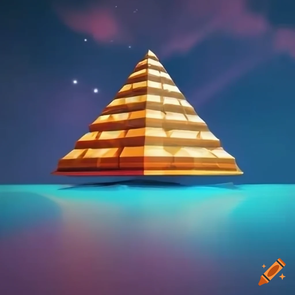 Floating pyramid with sky beam in a portal dimension on Craiyon
