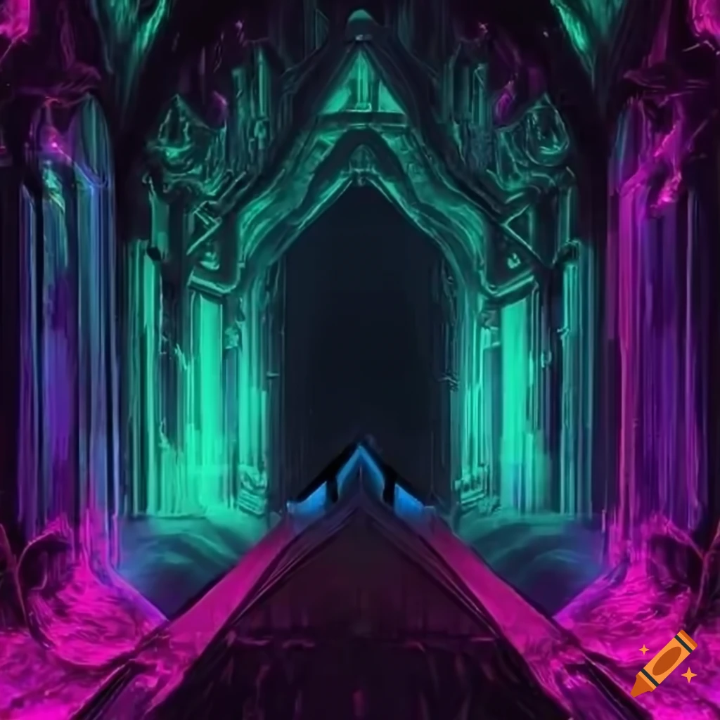Dimensional rift large gate with retrowave colors on Craiyon