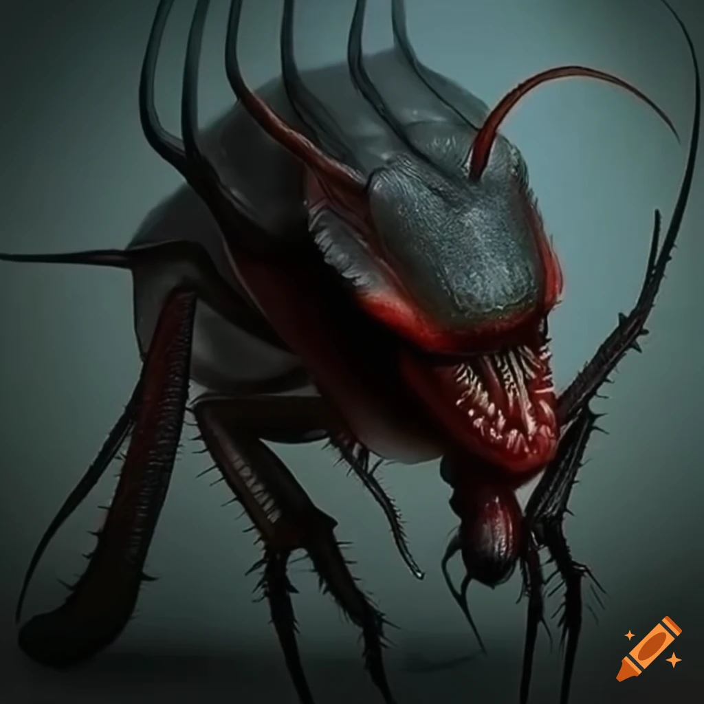 Dark fantasy depiction of a cockroach resembling a black dragon on Craiyon
