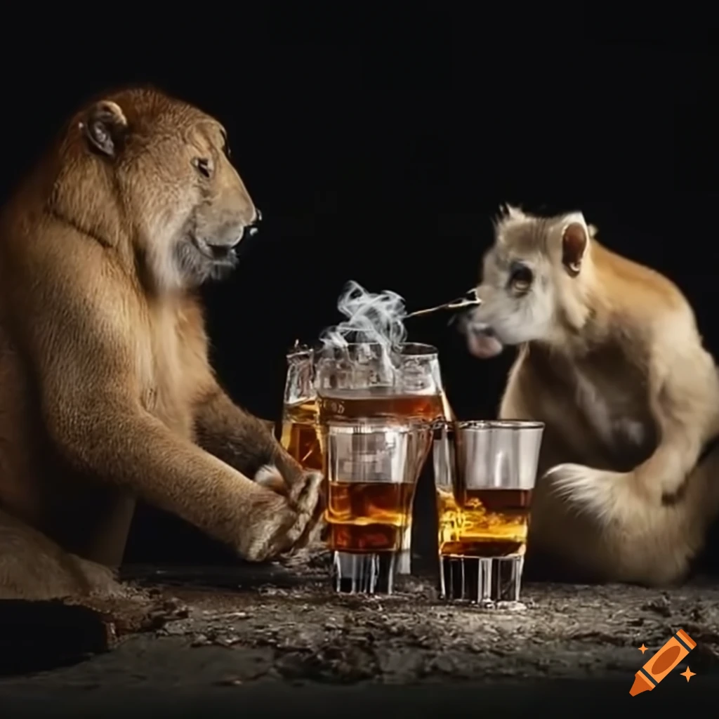 Animals enjoying a drink and a smoke on Craiyon