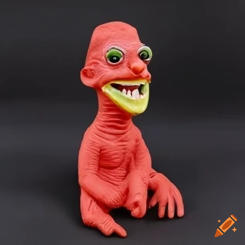 Colorful 1980s rubber puppet creature on Craiyon