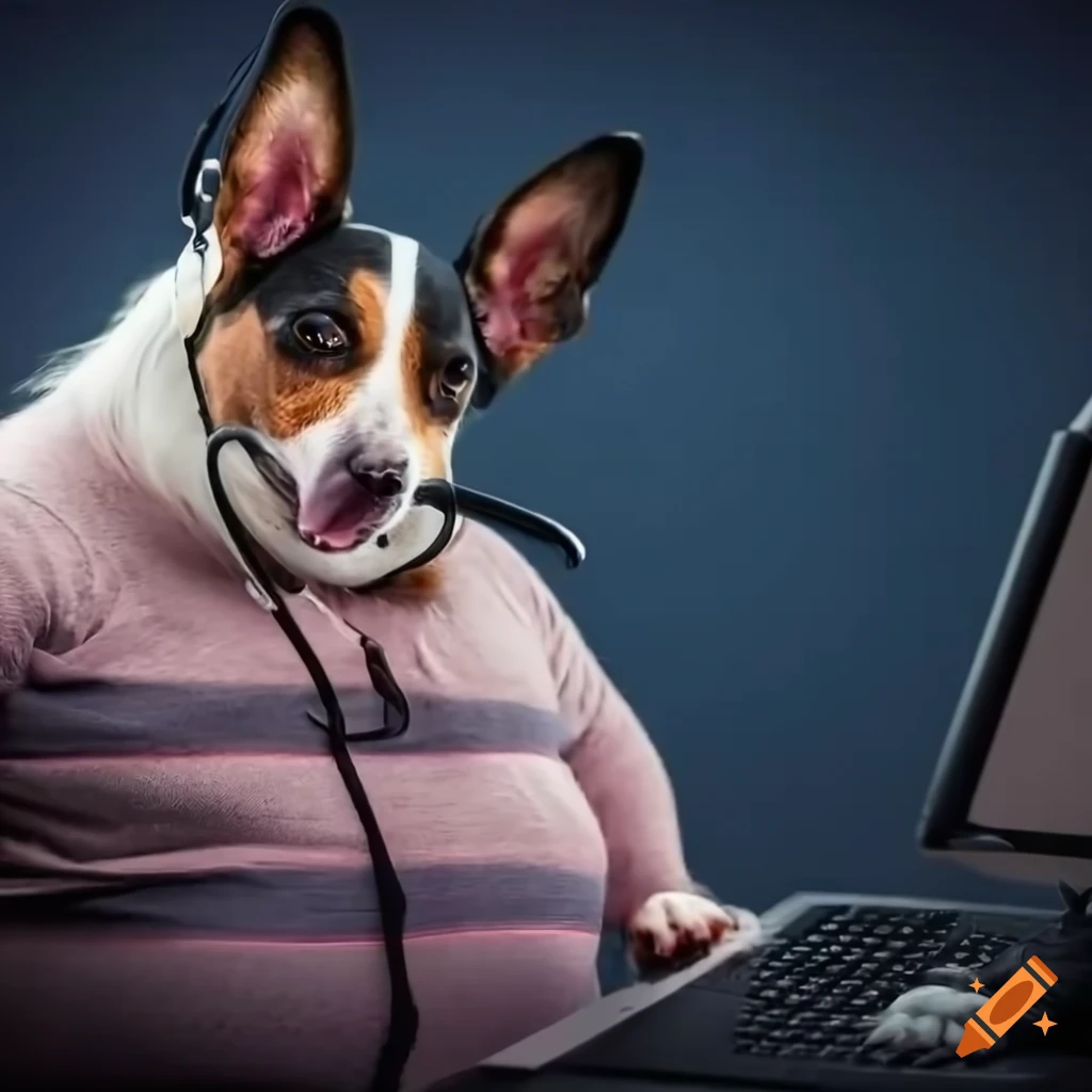 Rat terrier playing computer games with a headset on Craiyon