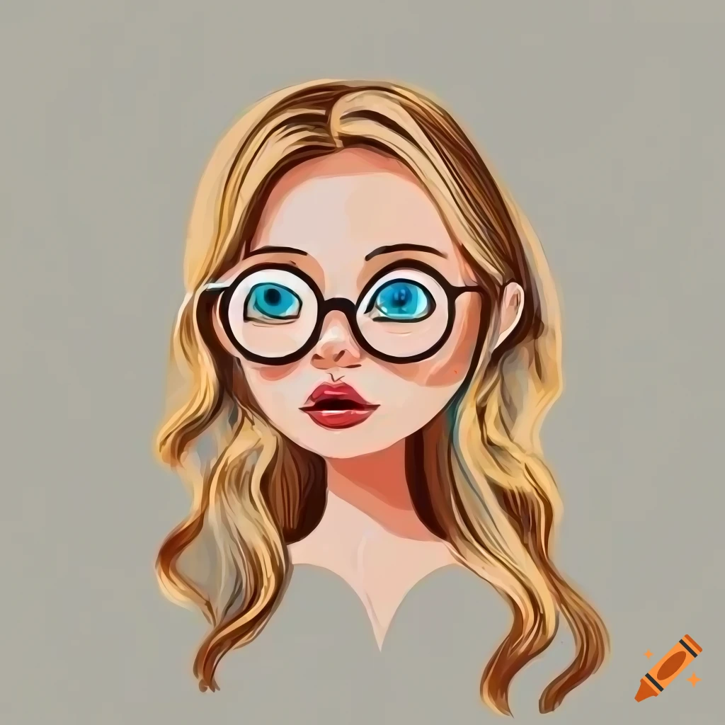 Cartoon Portrait Of A Young Woman With Long Wavy Light Blonde Hair
