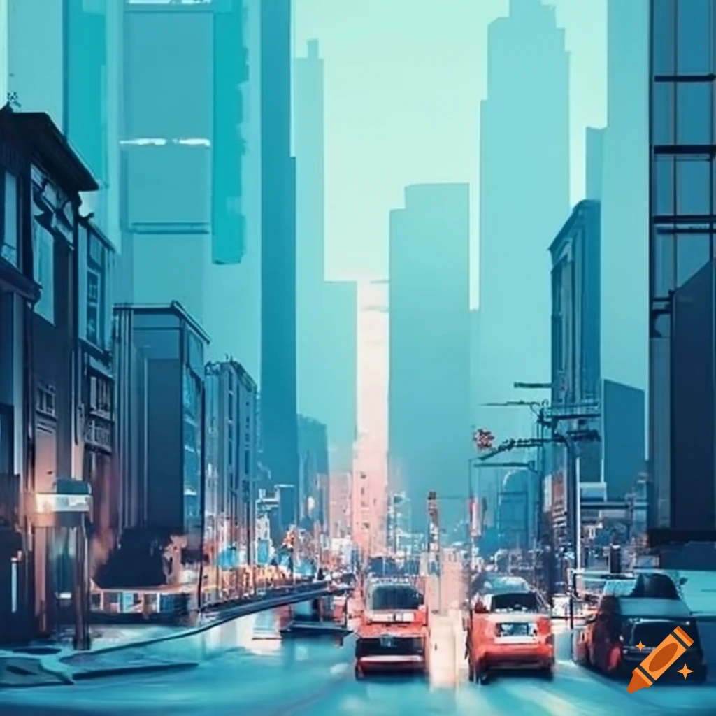 Modern city skyline with business buildings in cold colors on Craiyon