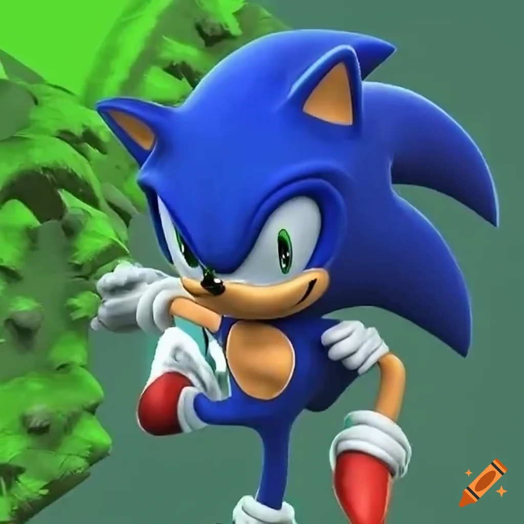 2d sonic the hedgehog running through green hill zone on Craiyon