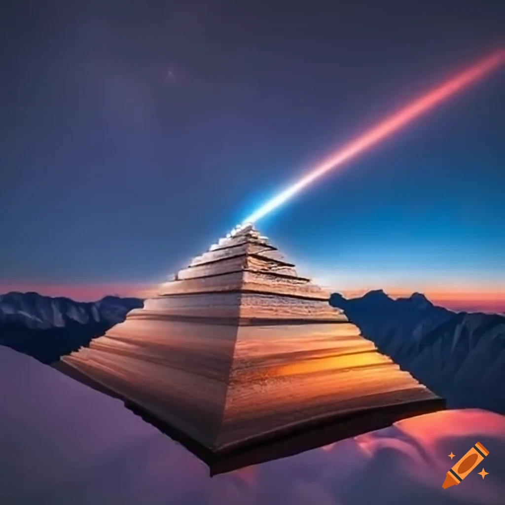 Floating pyramid with sky beam portal in a mysterious dimension on Craiyon