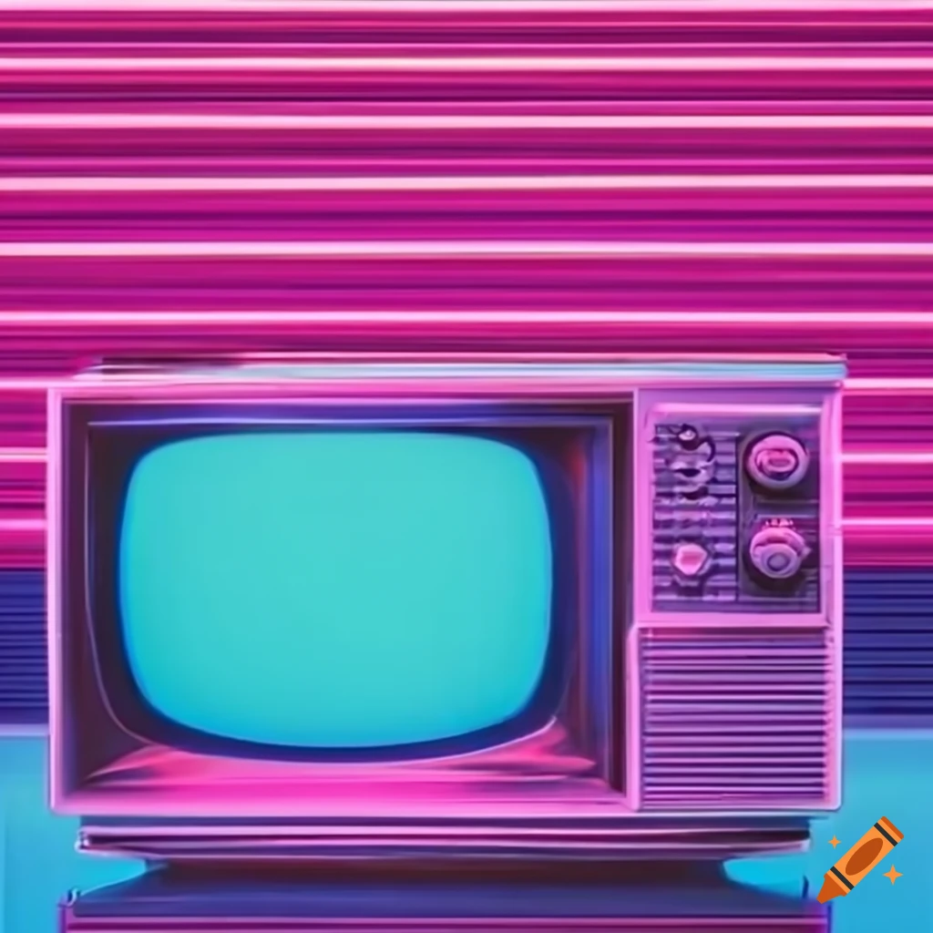 Close up of an old TV with square screen and vaporwave colors on Craiyon