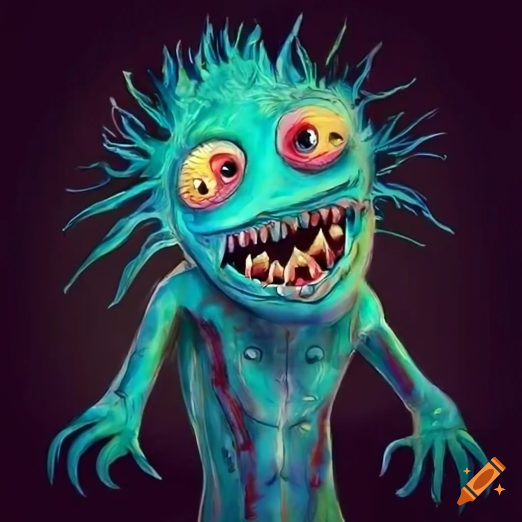 Adorable dancing monster with a sunflower head and leaf arms in a ...