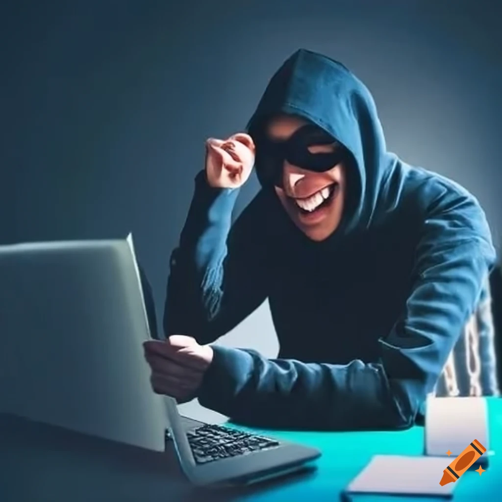 Smiling person in front of a computer on Craiyon