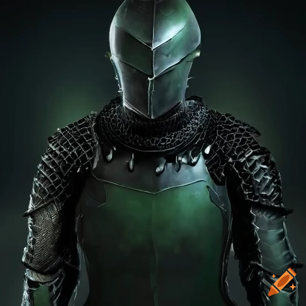 Greenish black full armor on Craiyon