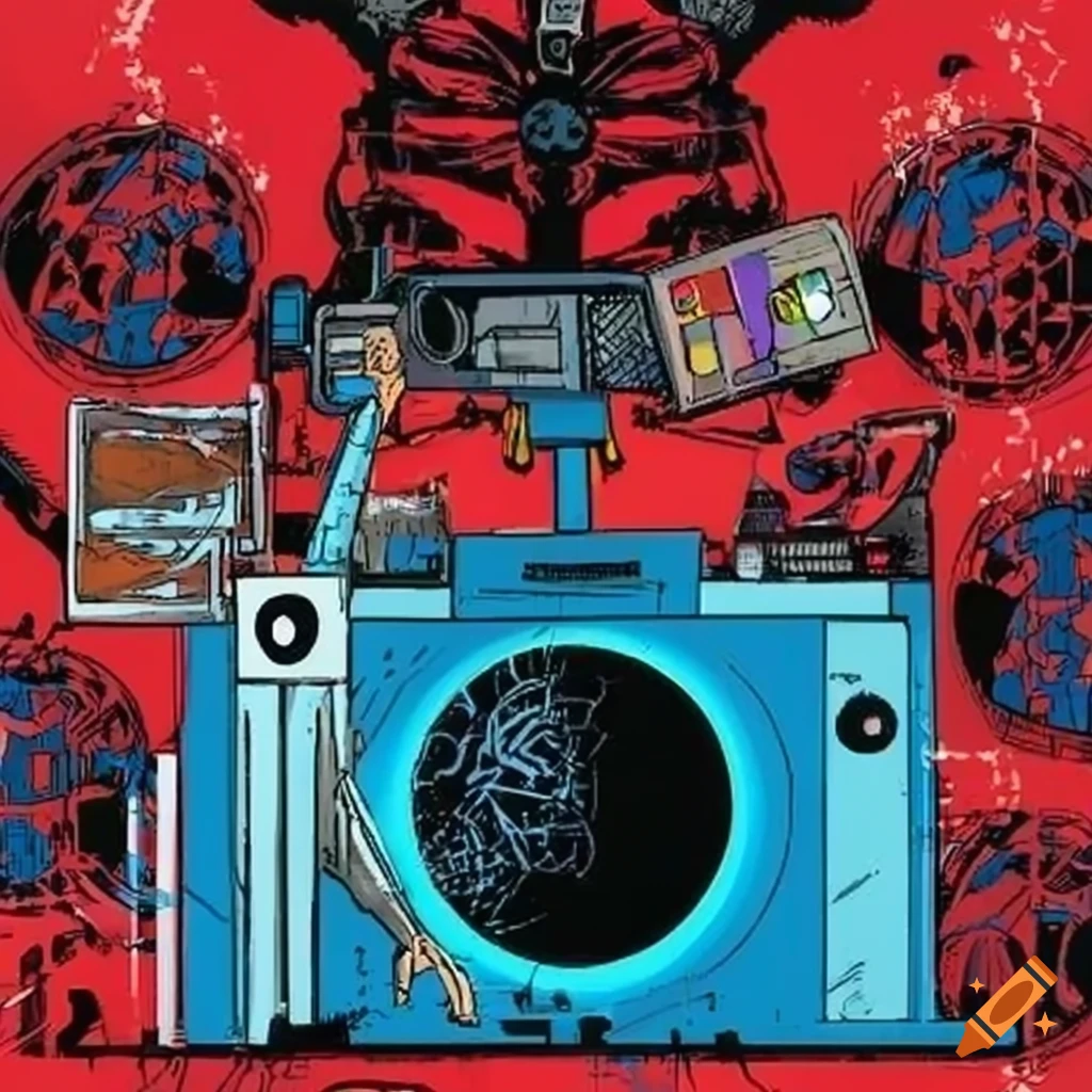 Comic book cover with a machine on Craiyon