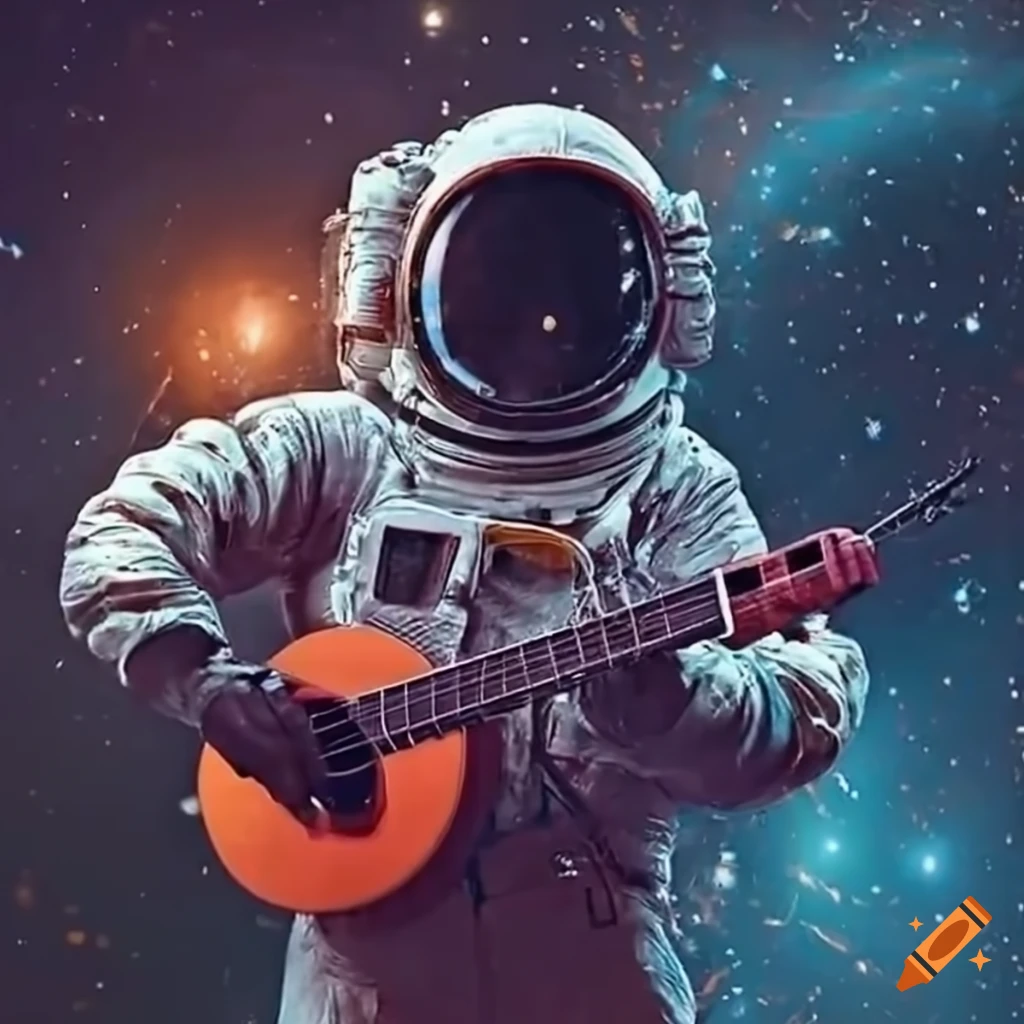 Astronaut playing the ukulele in silence, his music travels to the ...