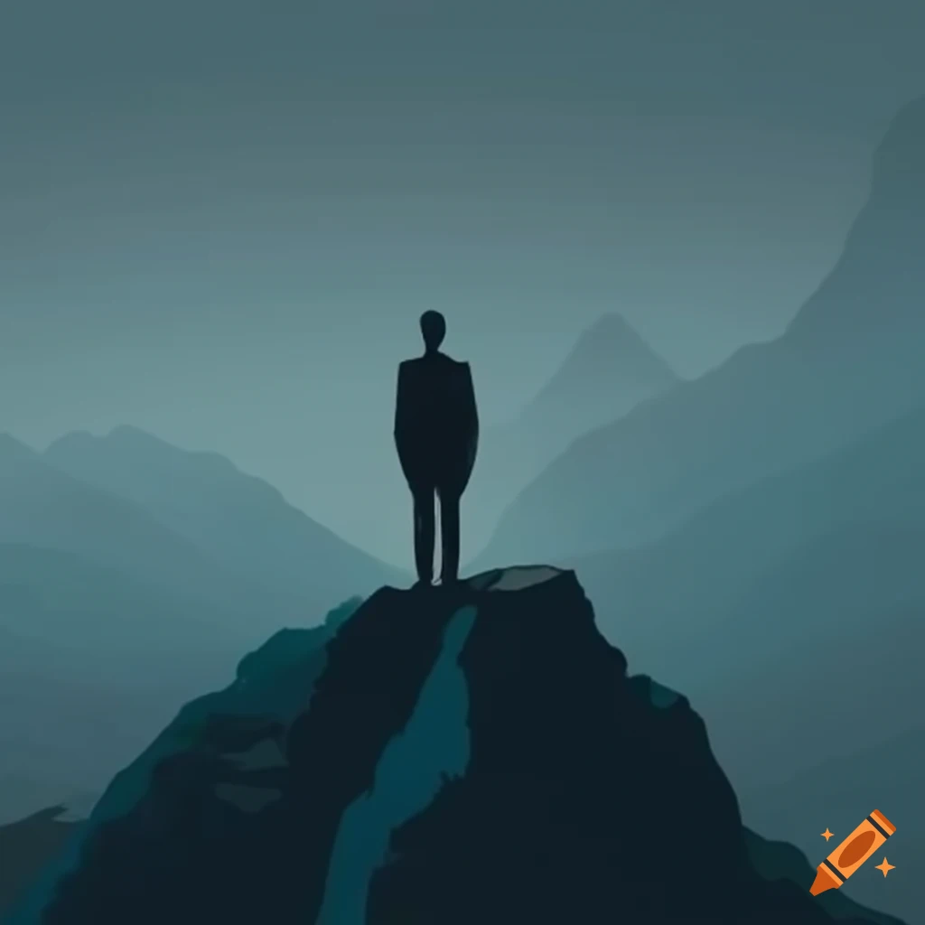 Tall menacing figure standing on mountain top on Craiyon