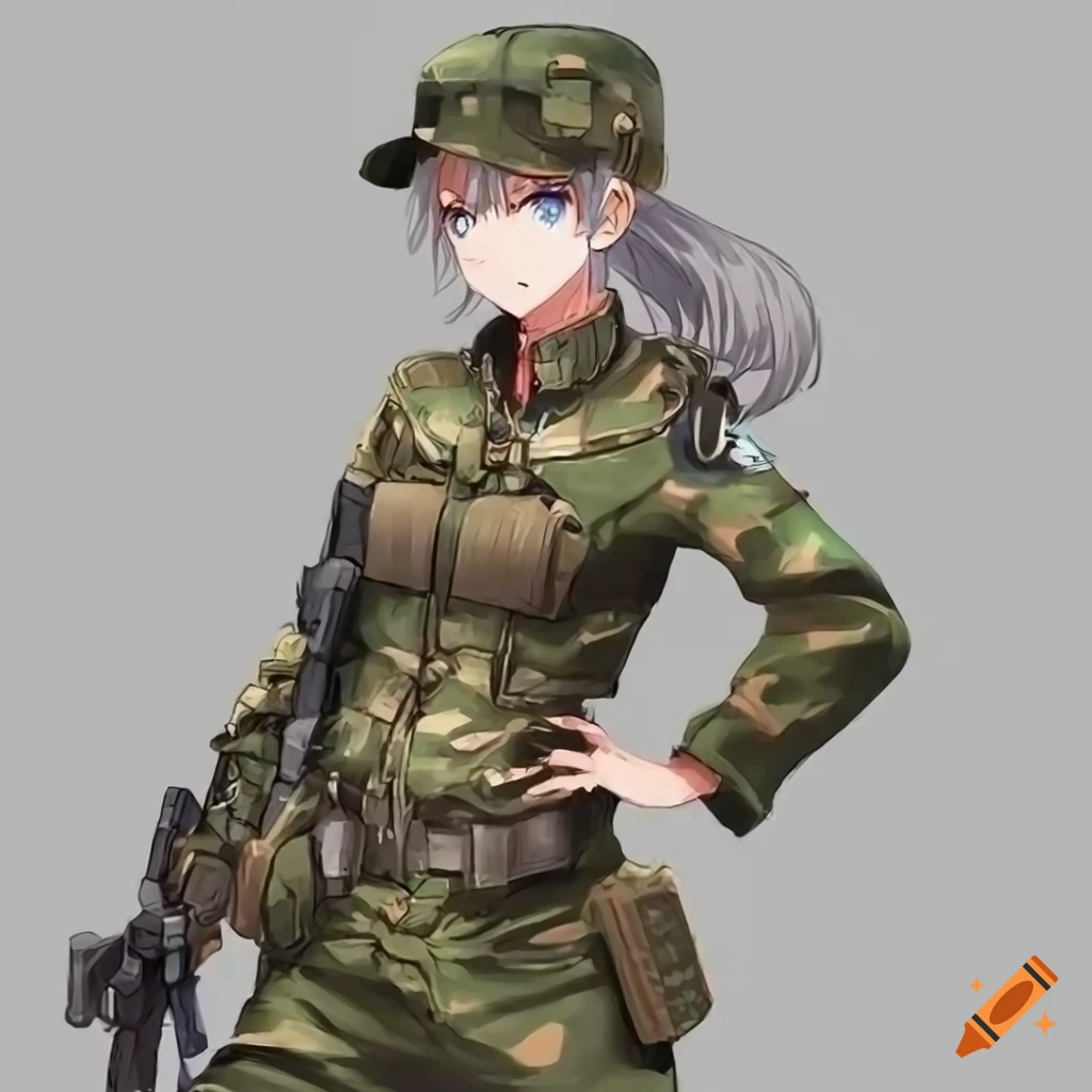 Cool hunter with military clothes and silver ponytail in anime style on ...