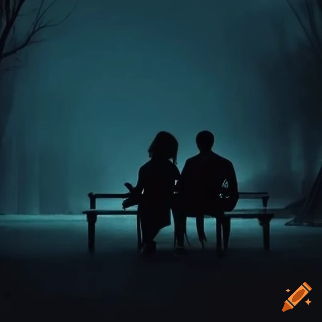 Couple sitting in a dark outdoor setting on Craiyon