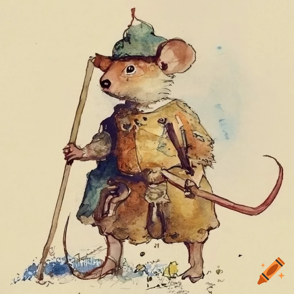 Mouse warrior in watercolor and ink sketch inspired by carl larsson on ...