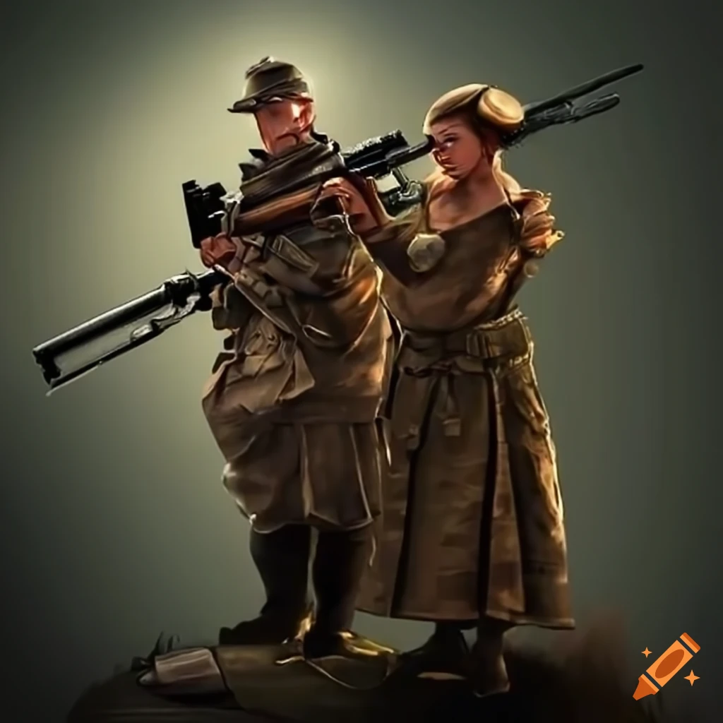 Happy hunter with rifle and his wife on Craiyon