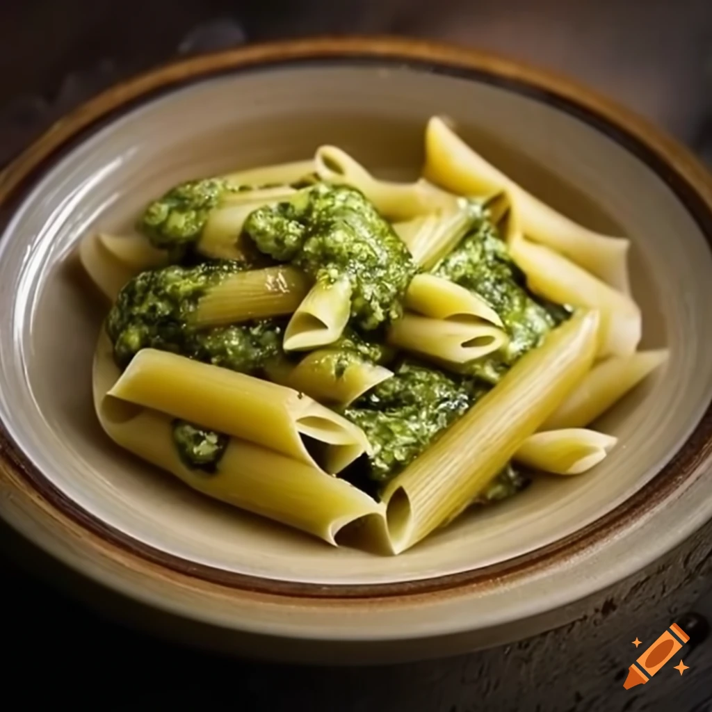Pesto and penne pasta dish on Craiyon