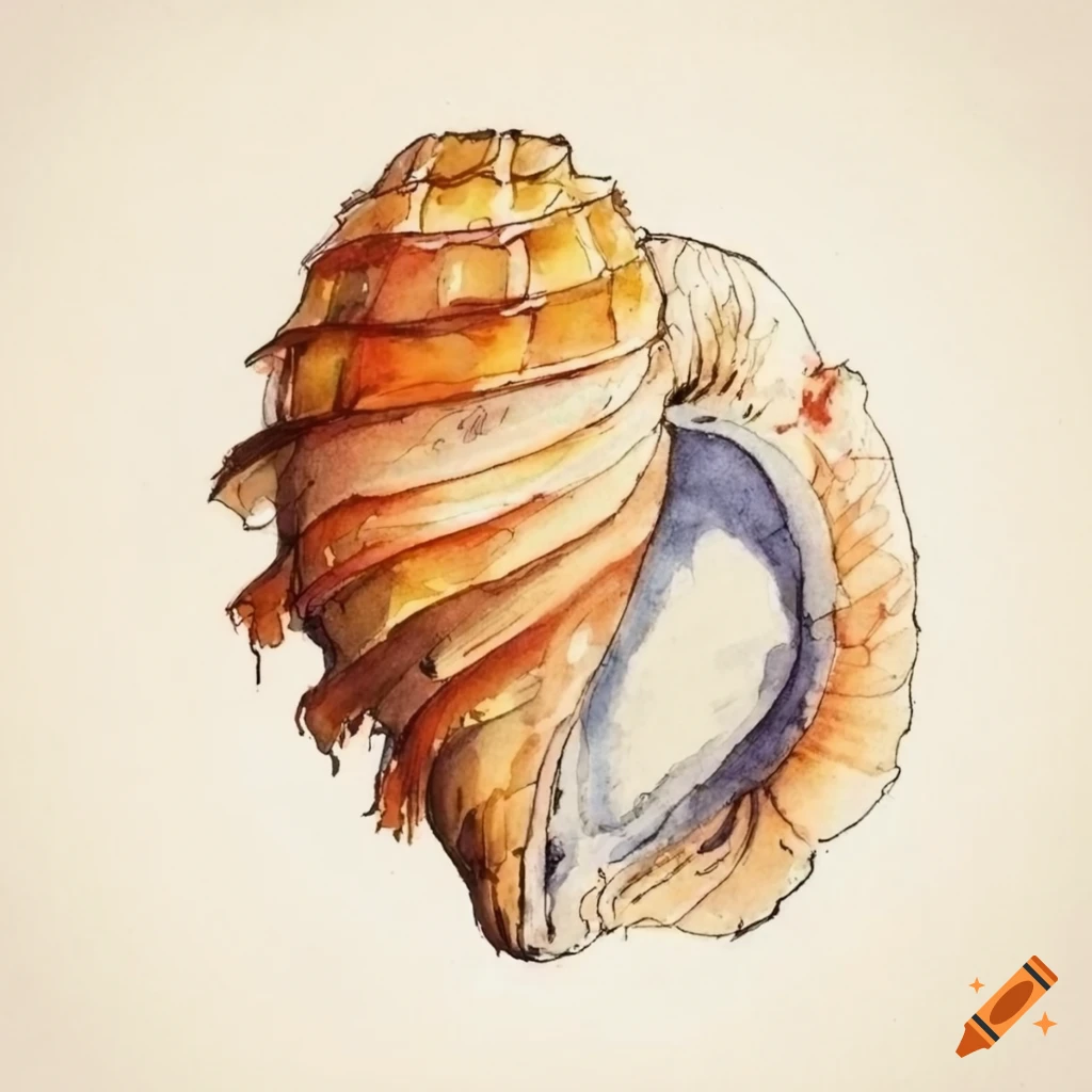 Watercolor and ink sketch of a shell in carl larsson style on Craiyon