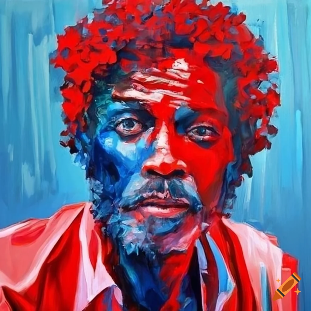 Portrait painting with red and blue tones on Craiyon