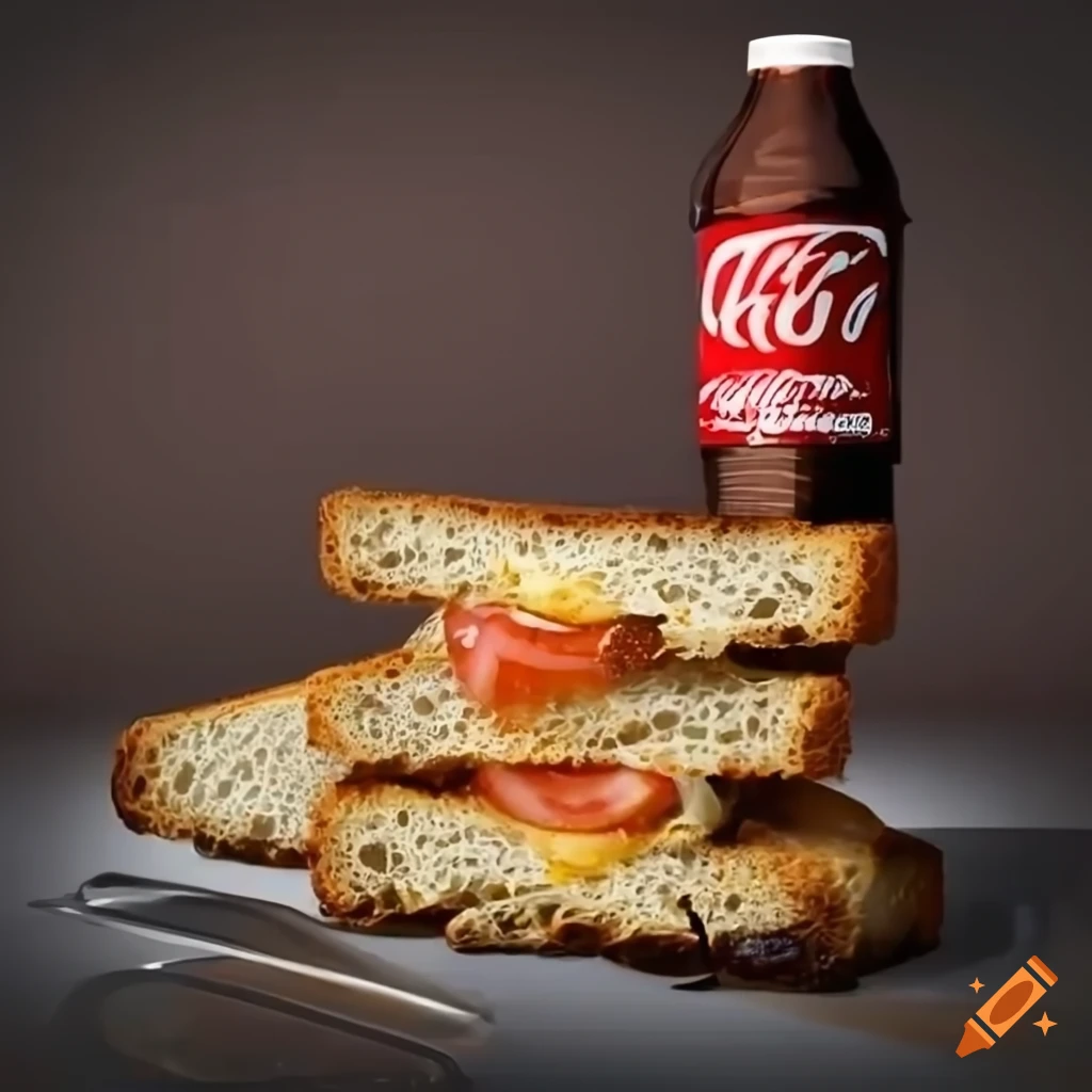 Grilled cheese bread sandwich with a 250 ml coke on Craiyon