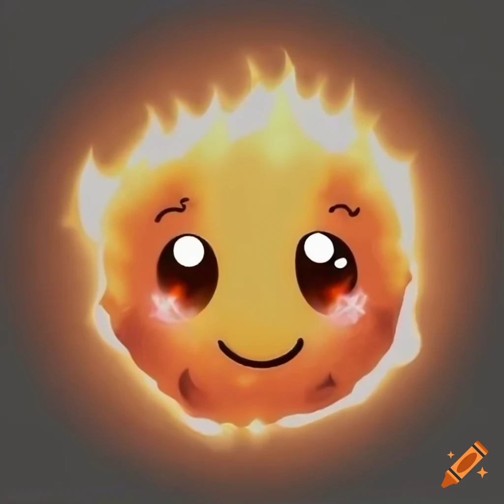 Cute fire wisp with radiant orange glow and smiling expression on Craiyon