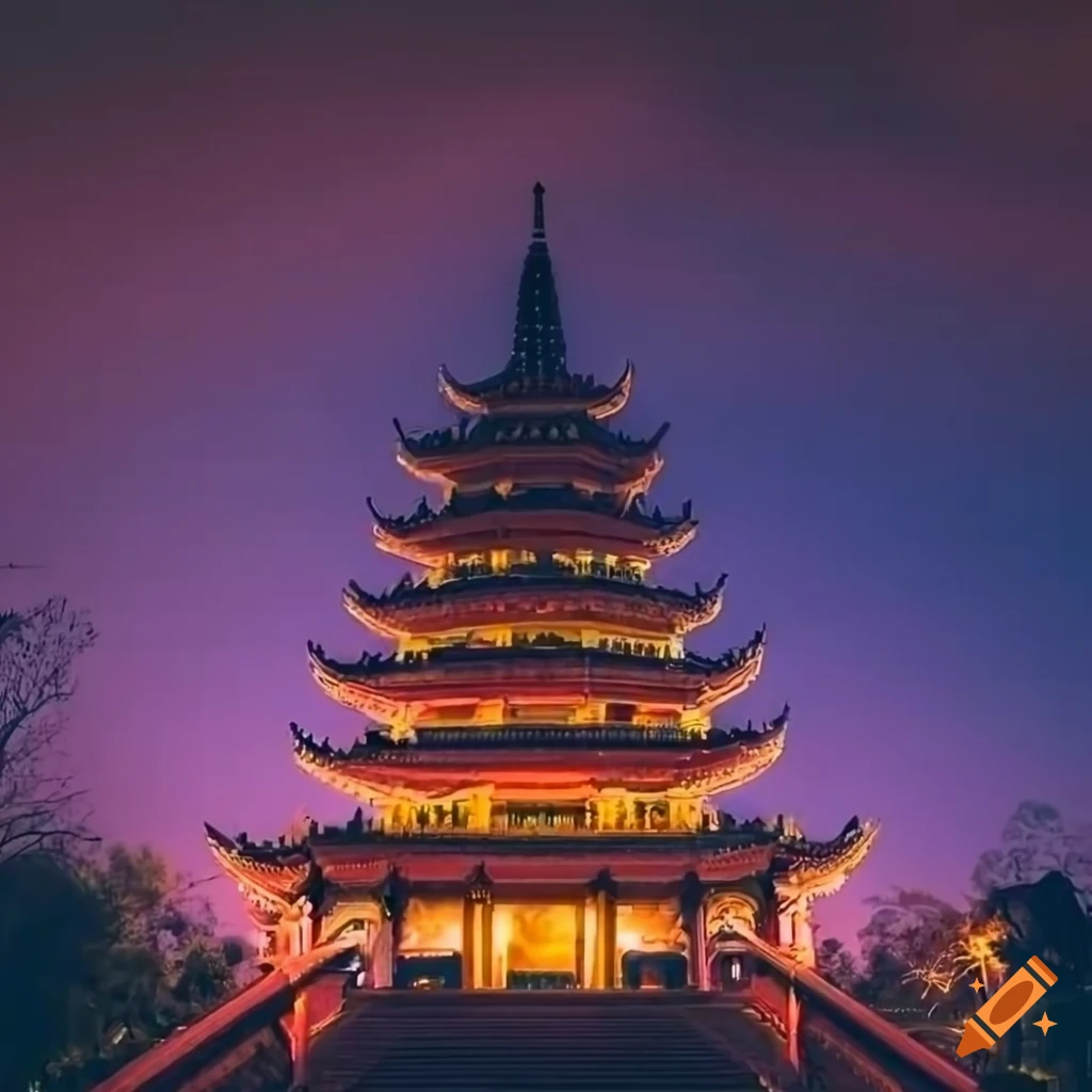 Asian temple at night with beautiful lights on Craiyon