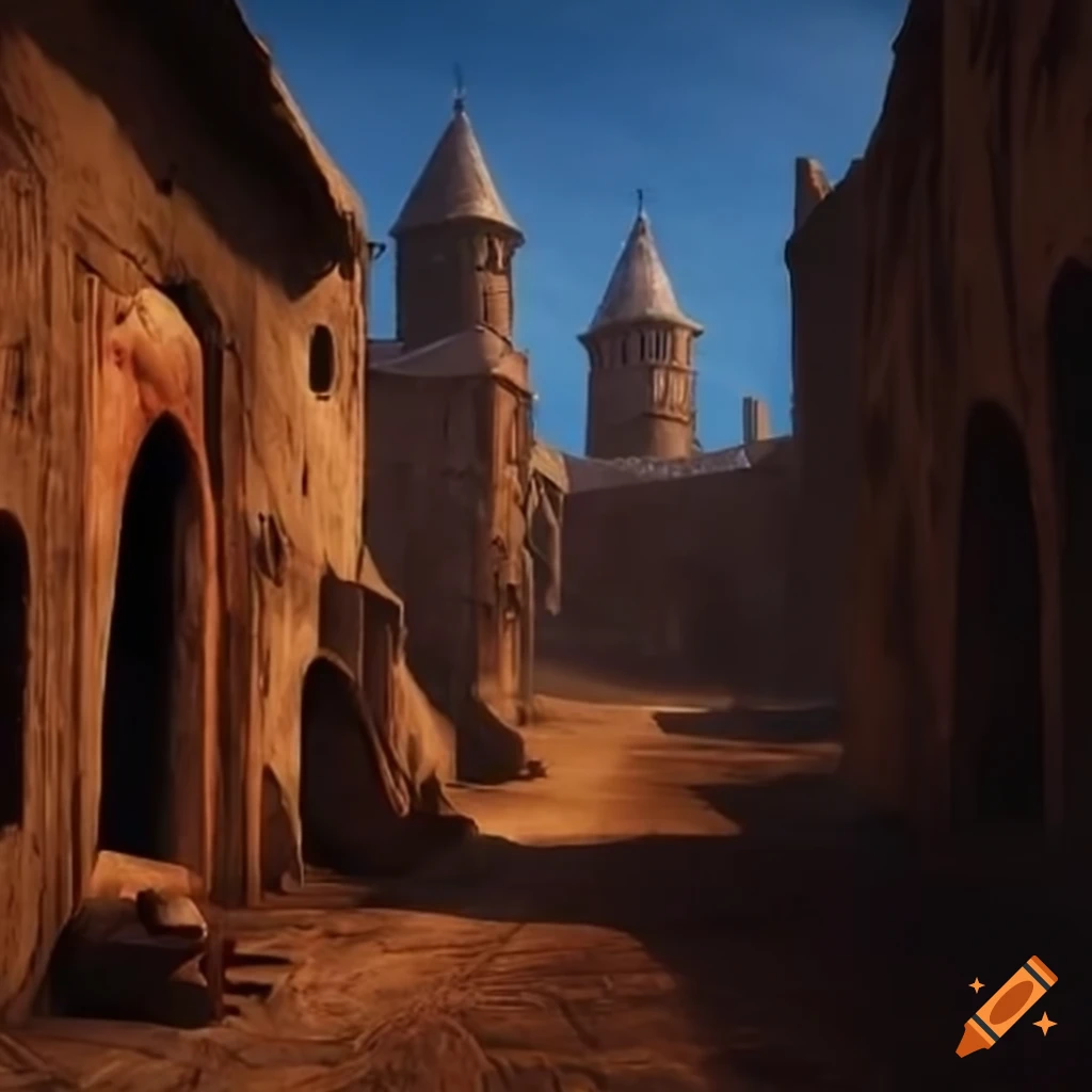 Medieval desert town in a state of decline on Craiyon