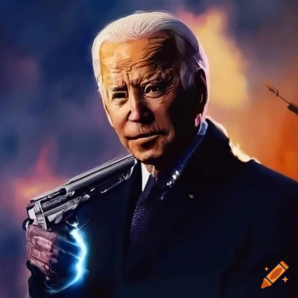 Joe Biden with a futuristic space weapon in action movie colors on Craiyon