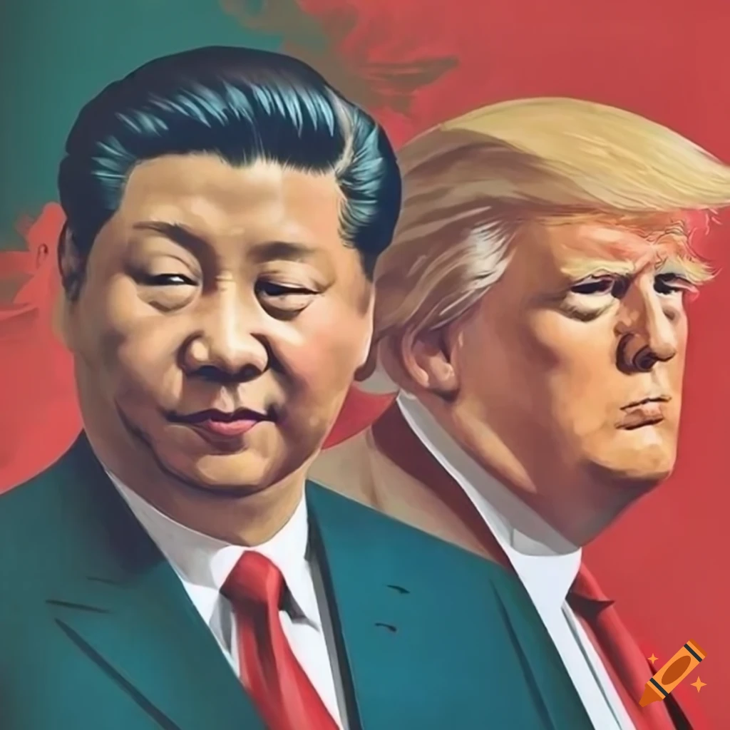 Vintage poster depicting xi jinping and donald trump during the mao era ...
