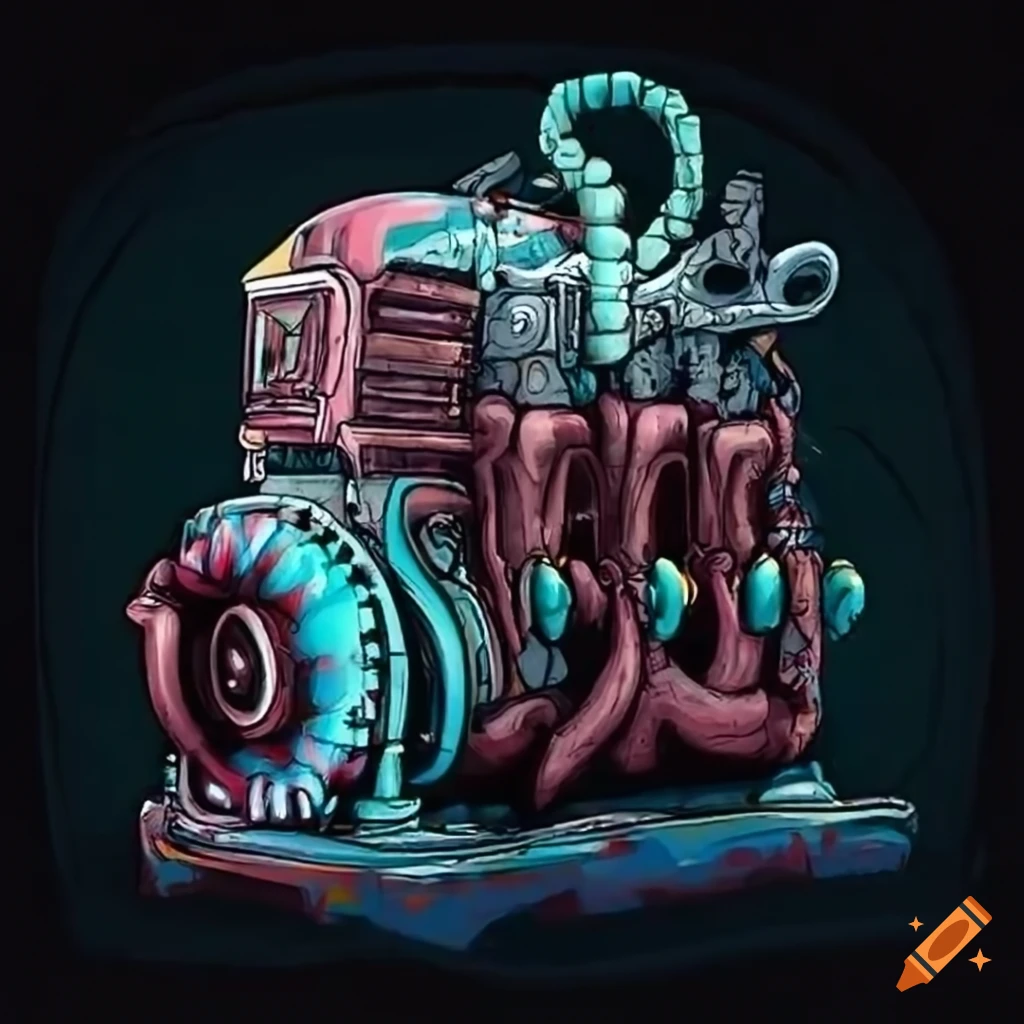 Diesel engine with tentacles and bones in graffiti style on Craiyon