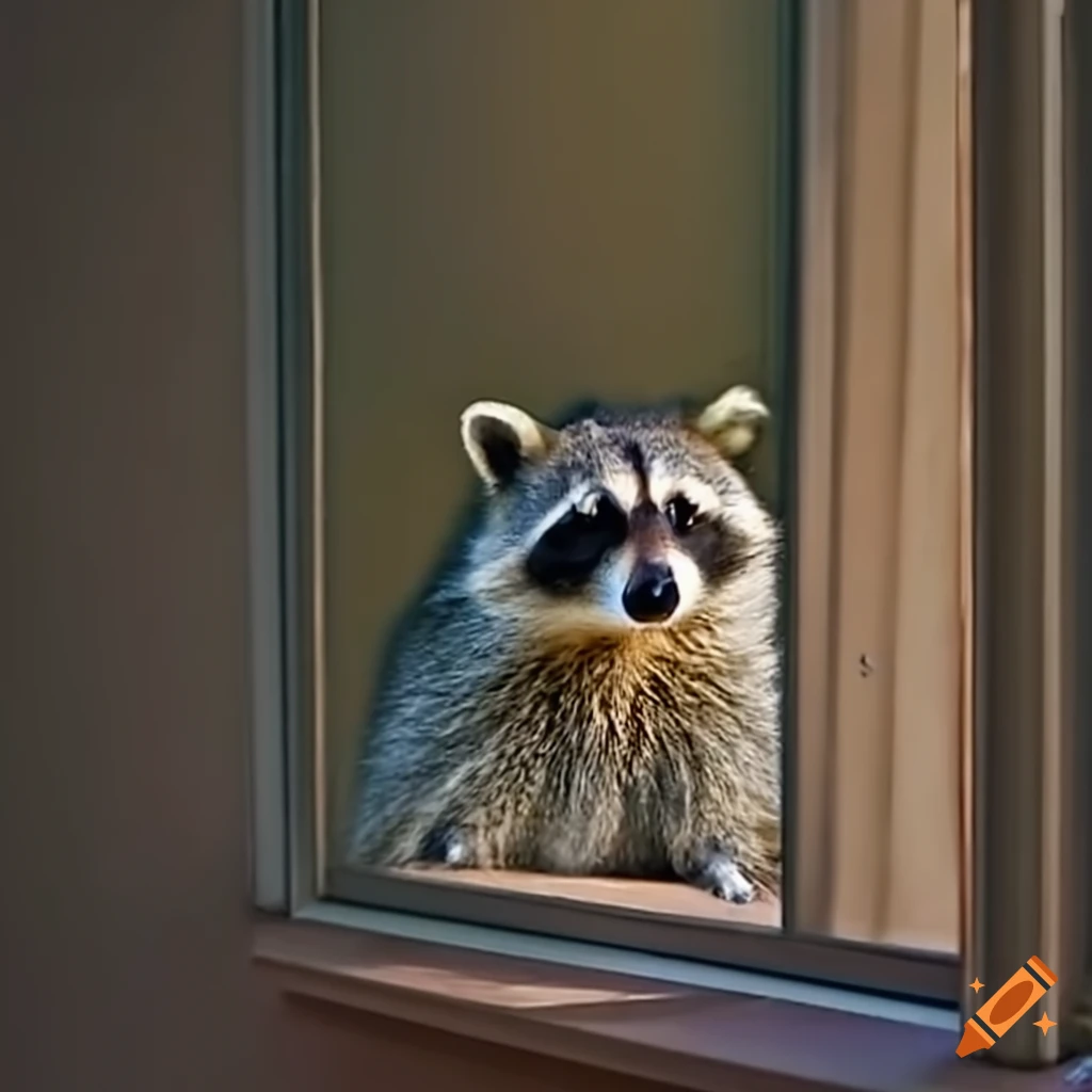 Raccoon looking out the window on Craiyon