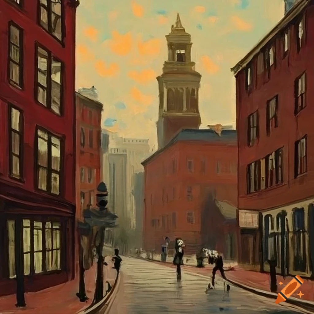 Historic painting capturing the charm of colonial boston on Craiyon