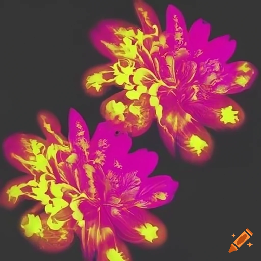 Neon pink and yellow flowers on Craiyon