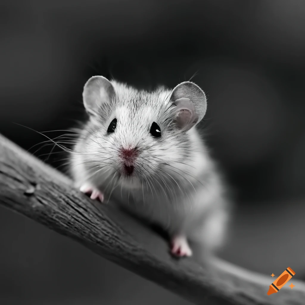 Black and white photograph of a hamster in nature on Craiyon