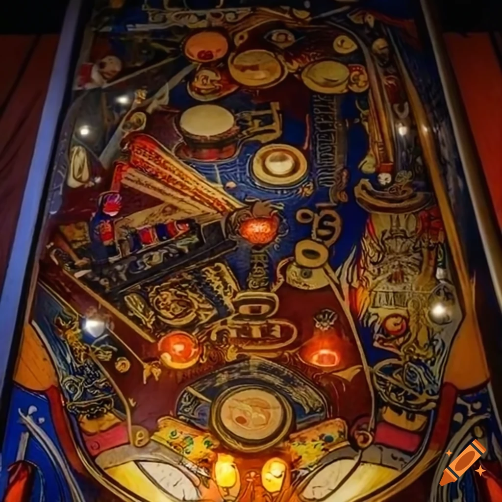 Avalon pinball machine with an ancient britain and king arthur theme on Craiyon