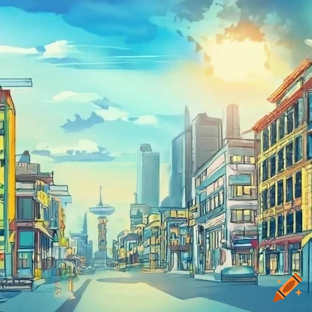 Beautiful city afternoon in the art style of Yu-Gi-Oh on Craiyon