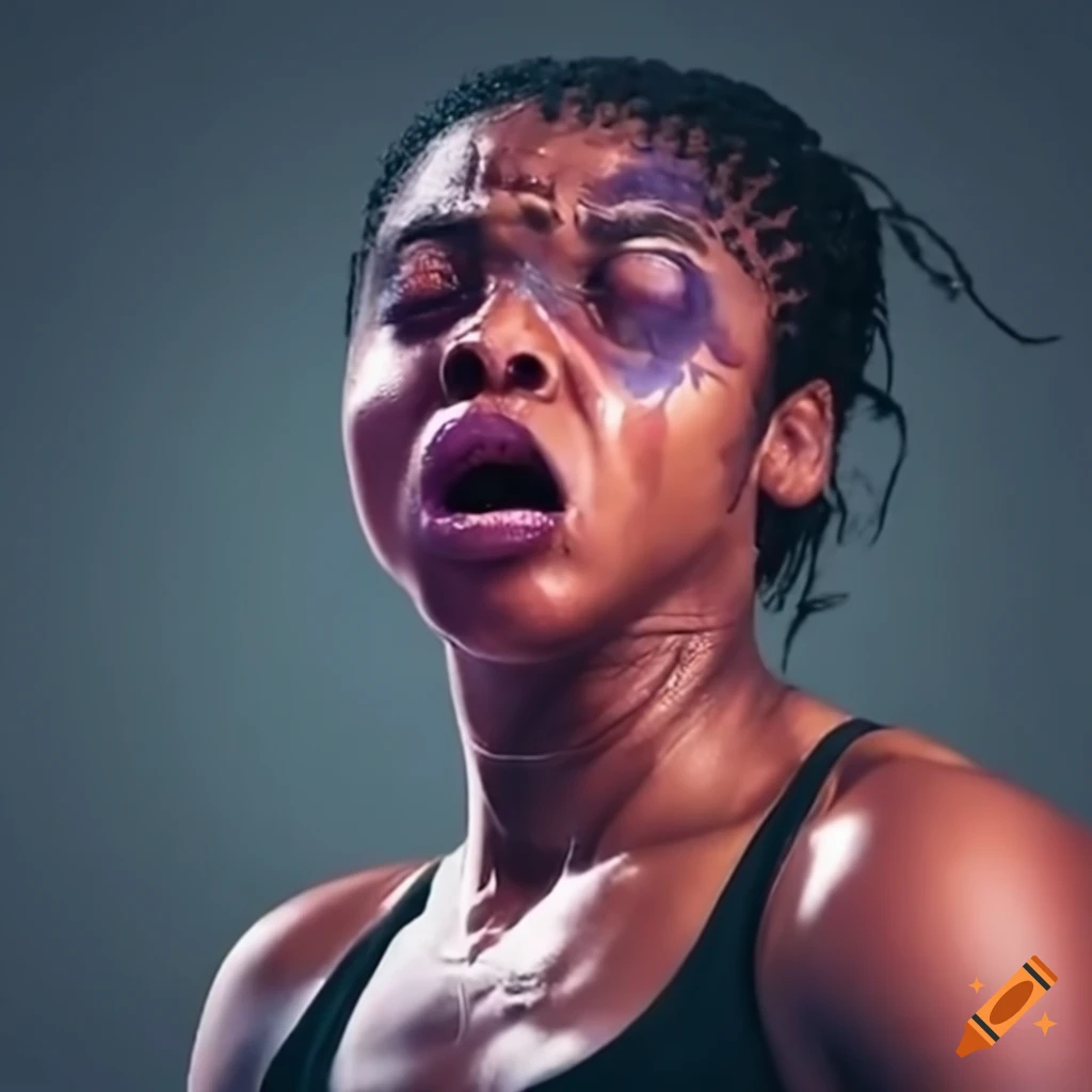 Stunned And Dizzy Black Woman Fighter With Bruises On Craiyon