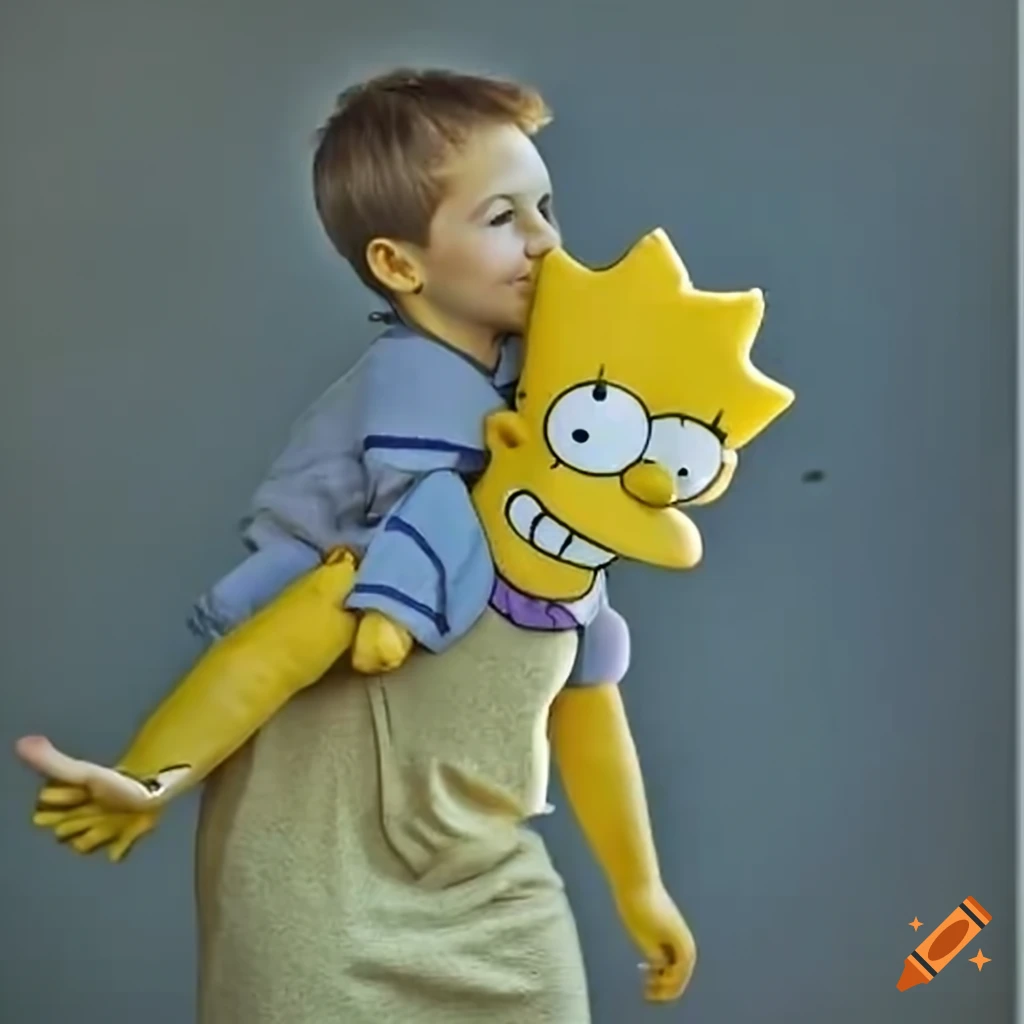 Lisa Simpson lifting a boy with a loving gesture in a sunny yellow ...